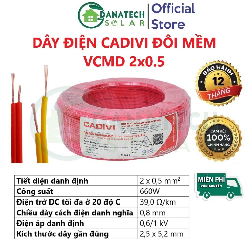 Dây điện CADIVI đôi mềm Vcmd Vcmo 2x0.5, 2x0.75, 2x1.0, 2x1.5, 2x2.5mm2 ...