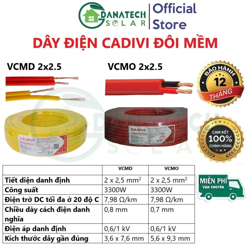 Dây điện CADIVI đôi mềm Vcmd Vcmo 2x0.5, 2x0.75, 2x1.0, 2x1.5, 2x2.5mm2 ...