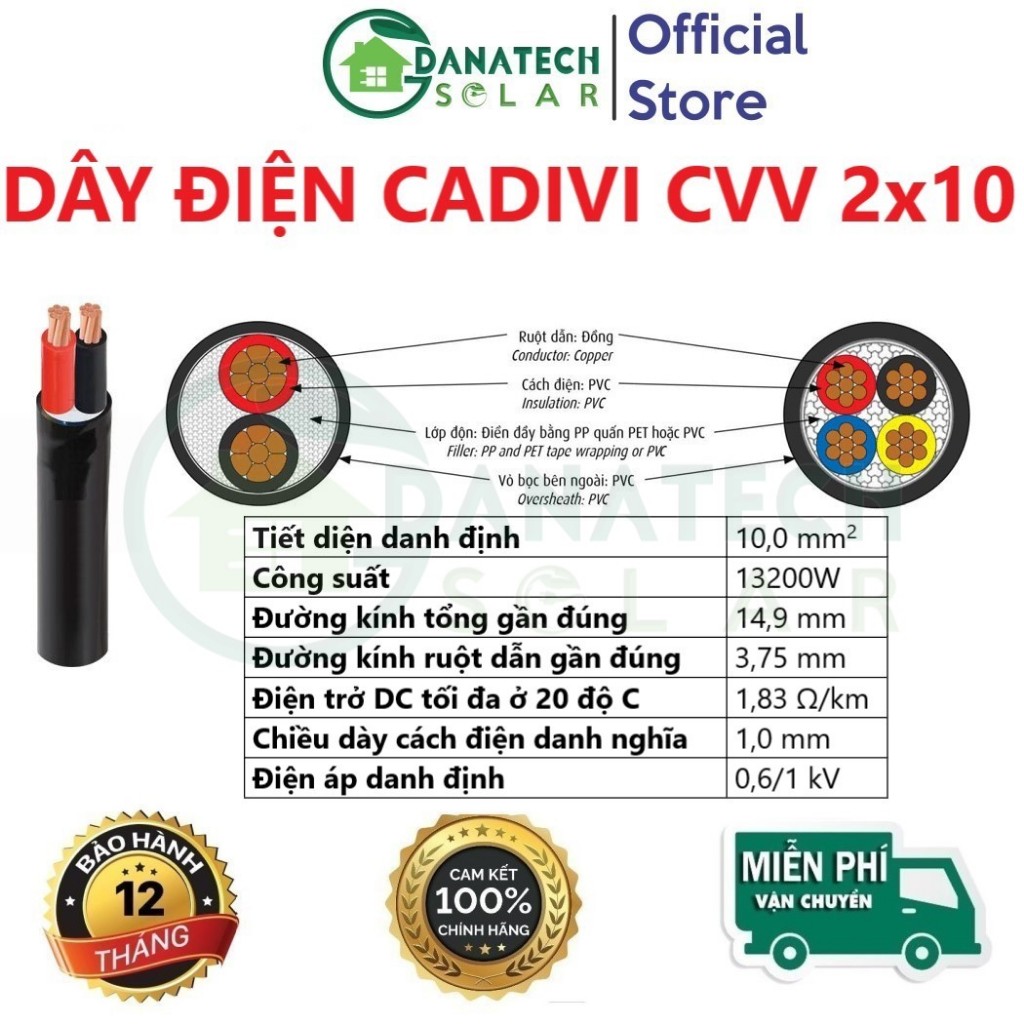 Dây điện ngoài trời cadivi 2 lõi CVV 2x4, 2x6, 2x8, 2x10mm2, ruột đồng ...