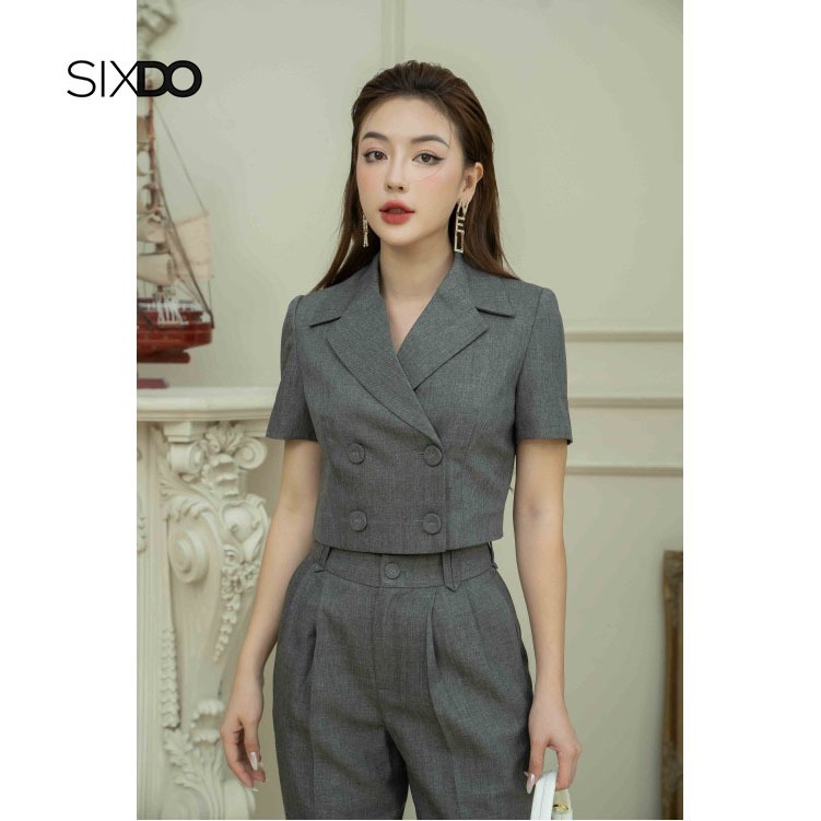 Áo vest nữ dáng lửng cộc tay SIXDO (Gray Brown Cropped Raw Vest ...