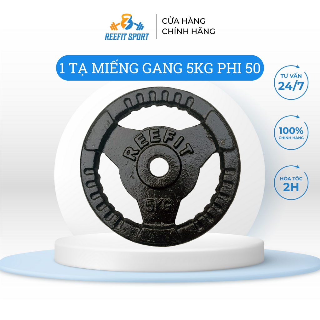 Tạ miếng tạ bánh gang 3 lỗ Reefit màu đen 5kg phi 50 | Shopee Việt Nam