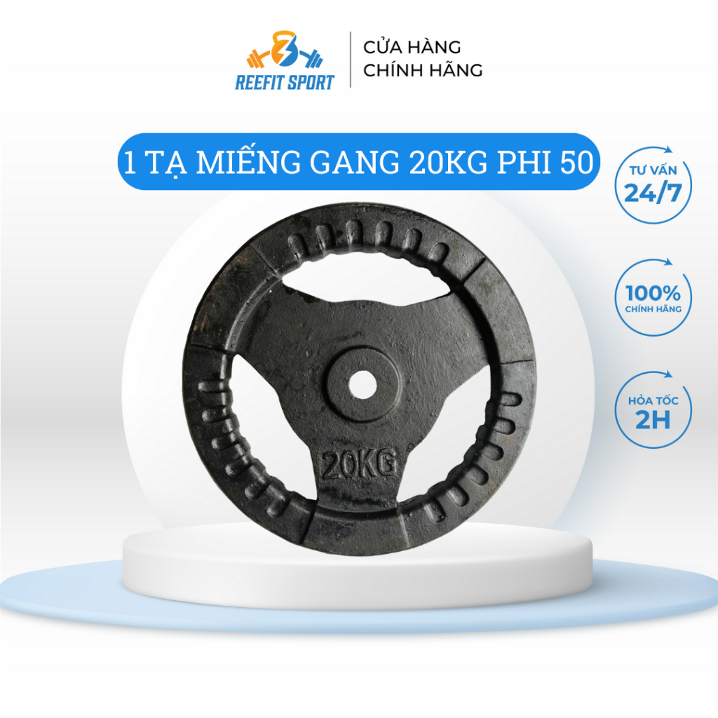 Tạ miếng gang tạ bánh gang 3 lỗ Reefit màu đen 20kg phi 50 | Shopee ...
