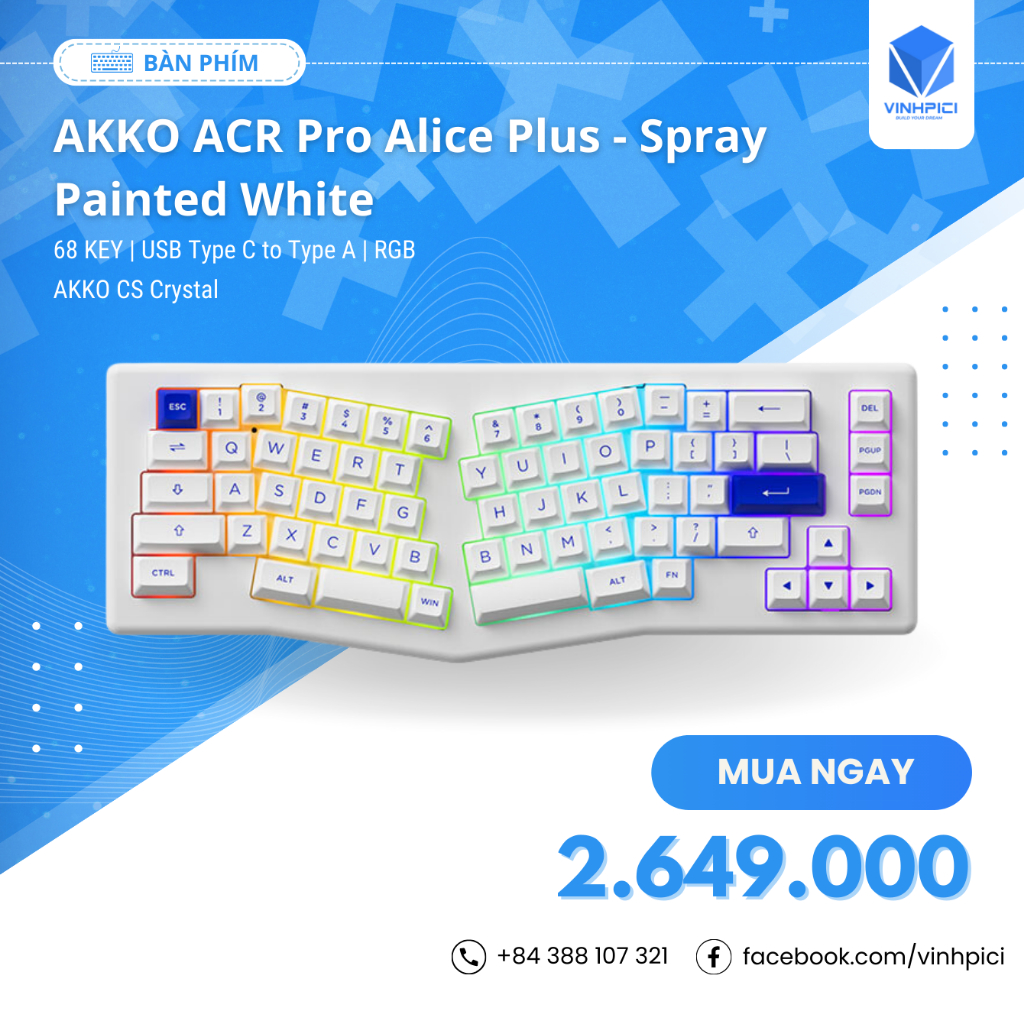 Bàn phím AKKO ACR Pro Alice Plus (Spray Painted White / RGB / Hotswap ...