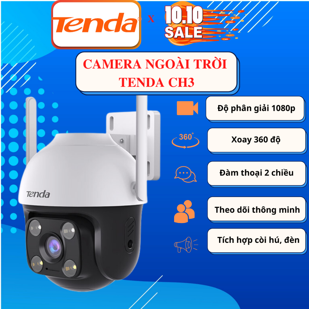 Camera WIFI Tenda CH3 1080P ngoài trời xoay 360,có màu ban đêm đàm ...