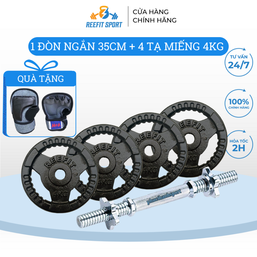 Bộ tạ tháo lắp miếng gang bánh gang 3 lỗ 17.5kg (1 đòn 35cm + 4 miếng ...