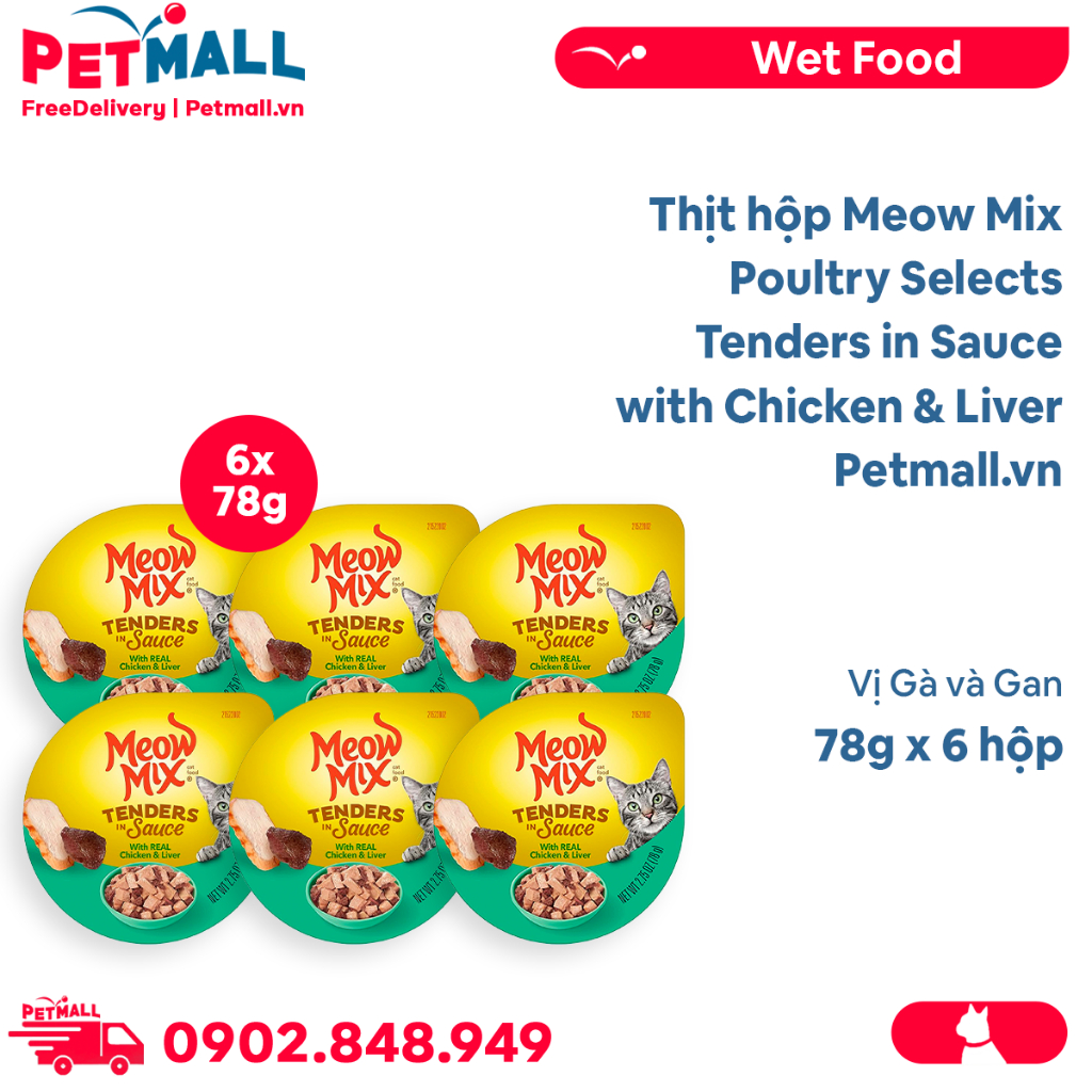 Combo Thịt hộp Meow Mix Poultry Selects Tenders in Sauce with Chicken ...