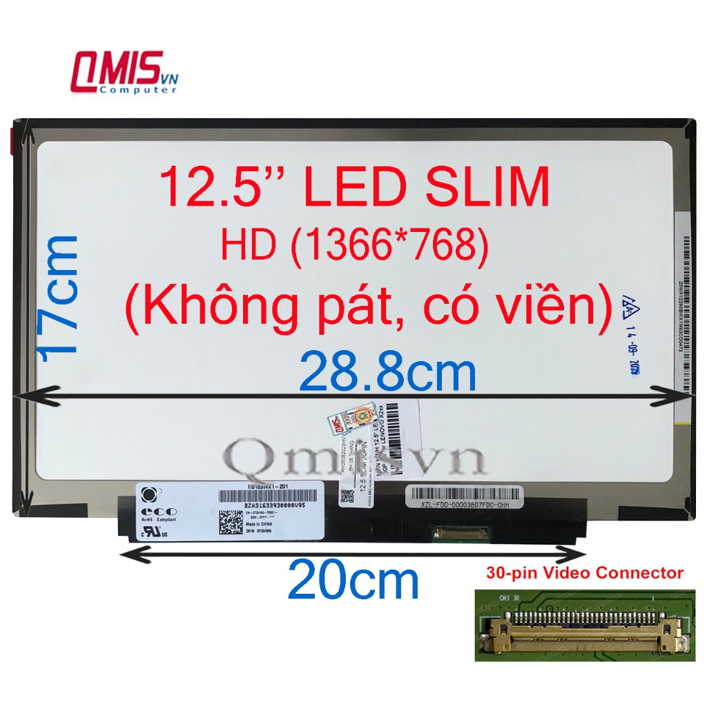 Màn hình laptop 12.5 inch led slim HD 30 pin, Lenovo Thinkpad X240 X250 ...