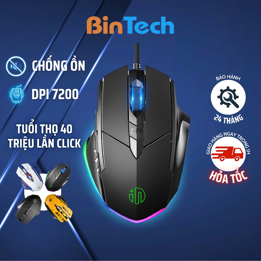Chuột máy tính gaming chơi game BINTECH Inphic P1W bản có dây và không dây tắt âm silent 7200 ...