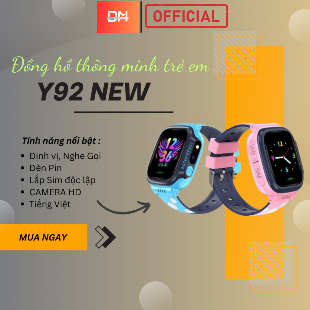 (Bản 2023) Đồng Hồ Thông Minh Trẻ Em Y92, Hỗ Trợ Nghe Gọi, Định Vị, Chống Nước, Có Đèn Pin, Có ...