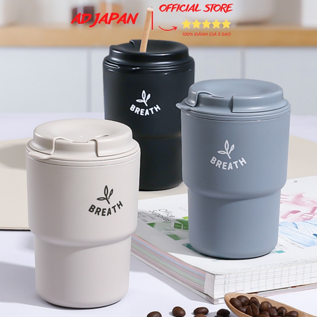 Cốc uống cafe, uống nước 2 lớp kèm nắp xoay có lỗ cắm ống hút 320ml Yamada hàng nội địa Nhật ...