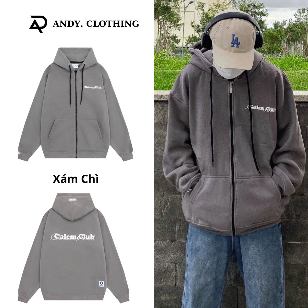Hoodie zip chữ CALEM.CLUB - Áo khoác nỉ dây kéo nhiều màu dày dặn form ...