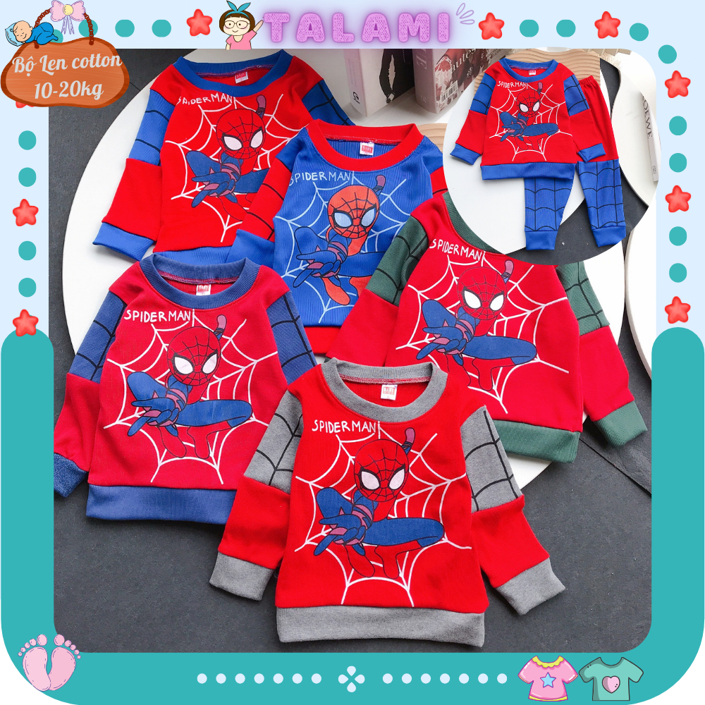 Bộ thu đông dài tay, bộ quần áo siêu nhân nhện spiderman chất len cotton dày dặn ấm áp cho bé ...