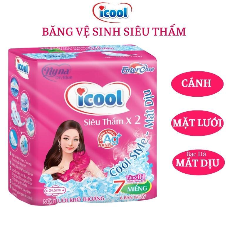 Băng vệ sinh ICOOL Siêu Thấm Hồng gói 7 miếng BVS ban ngày có cánh 𝐌Ặ𝐓𝐋ƯỚ𝐈 khô thoáng,bạc hà mát ...