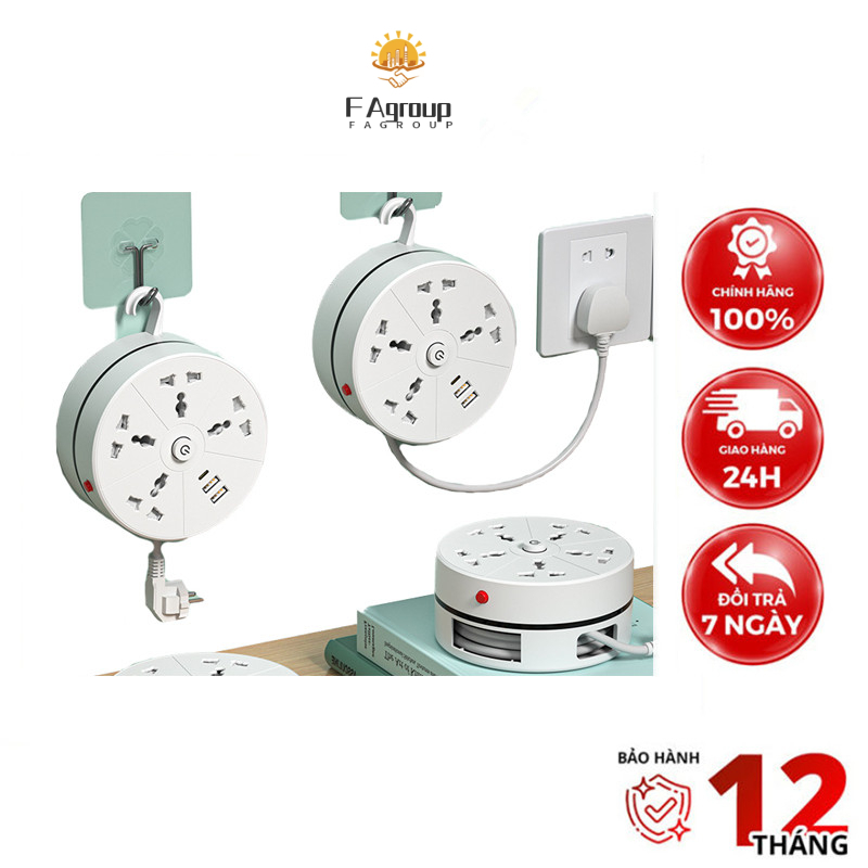 Ổ Cắm Điện Đa Năng Chịu Tải 2500W 3 Chấu USB Type C Xoay Tròn Dài 2m Có Công Tắc An Toàn Kiêm ...