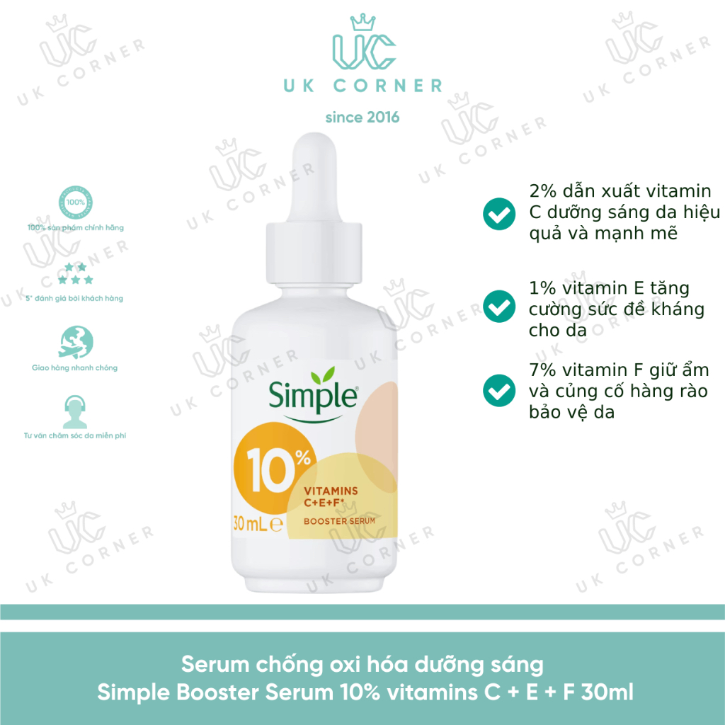 Serum chống oxi hóa dưỡng sáng Simple Booster Serum 10% vitamins C + E ...