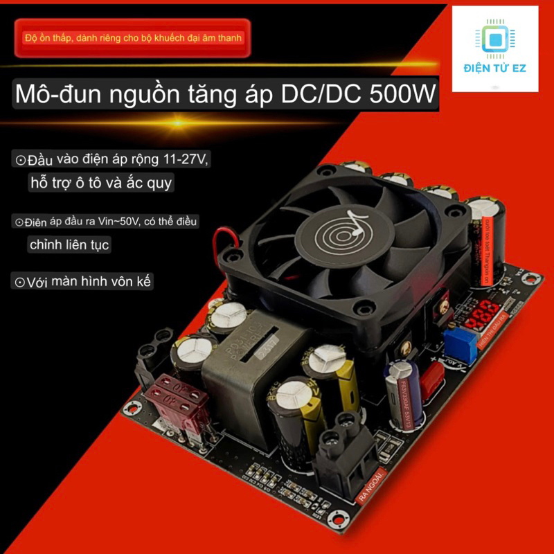 ZK-PW500 Mạch tăng áp 500W DC-DC 11-27V ra tối đa 50V có màn hình hiển ...