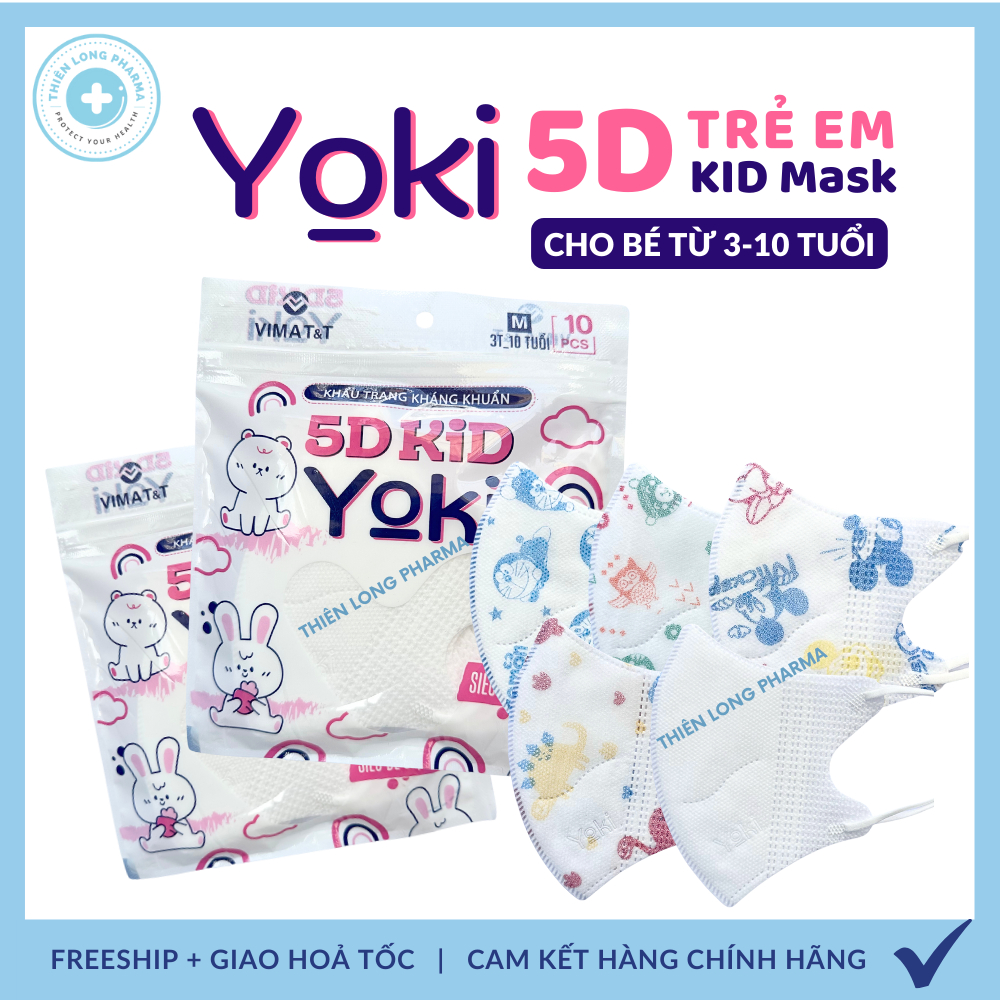 [SET 50 Cái] Khẩu trang trẻ em 5D YOKI Kids 4 lớp kháng khuẩn cho bé 3 ...