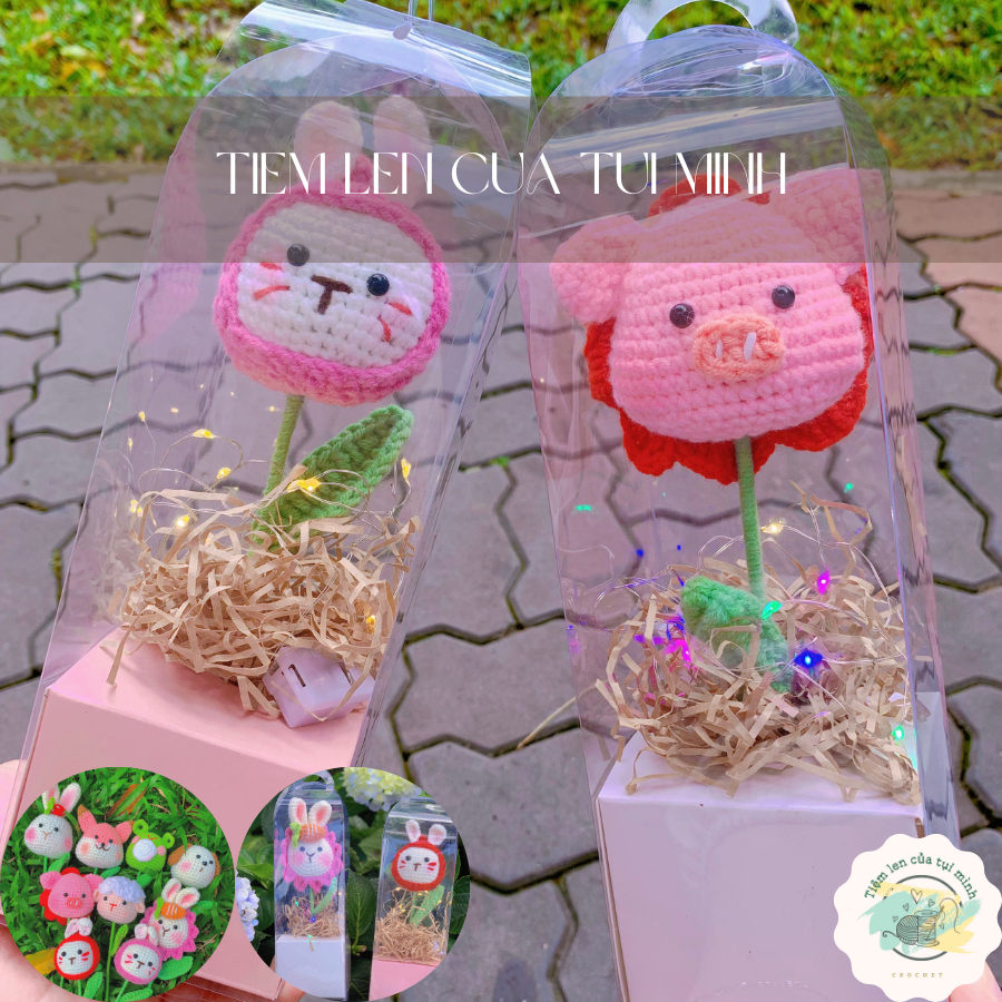 Hộp hoa len handmade hình thú, món quà ý nghĩa dành tặng cho mẹ, người ...
