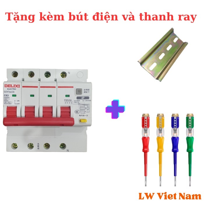 Aptomat chống giật 3 pha 4 cực C63 chất lượng cao chính hãng DELIXI dạng đế cài - RCBO DELIXI ...