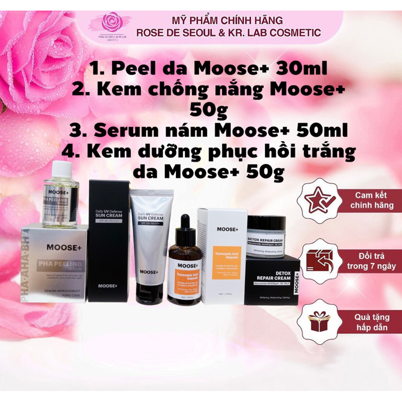 (tặng mặt nạ Kr.Lab) Combo peel da Moose + kem chống nắng Moose + serum ...