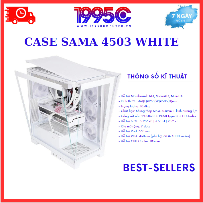 Vỏ Case máy tính SAMA 4503 White mẫu mới Tặng 4 fan syn được led ( 3 ...