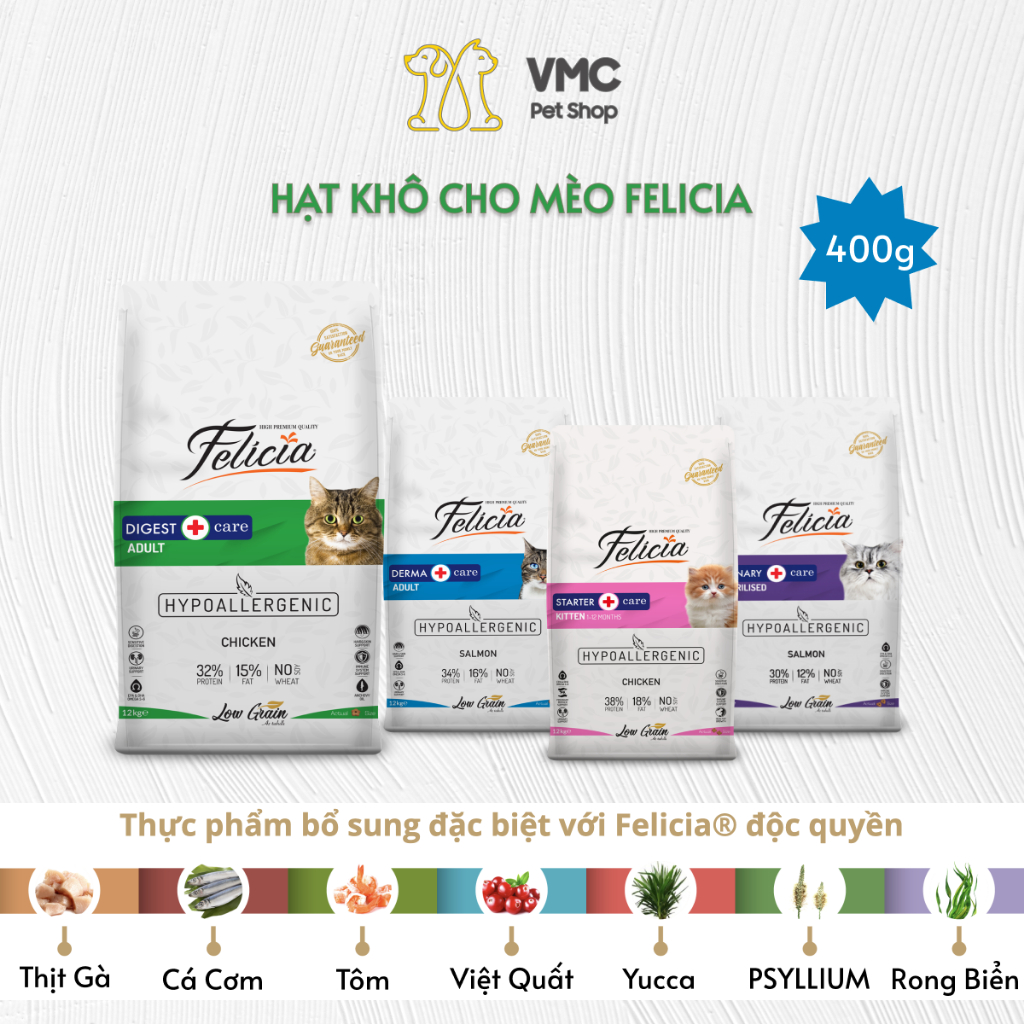 Hạt cho mèo cao cấp không ngũ cốc Felicia gói 400g | Shopee Việt Nam