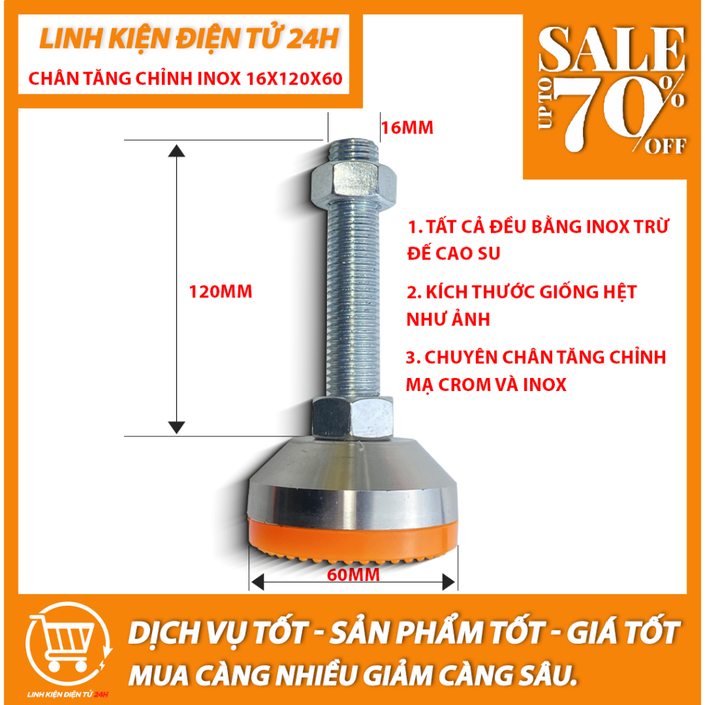 chân tăng chỉnh chịu lực INOX 304 đế 60mm, ren M10-M12-M16, chân tăng ...