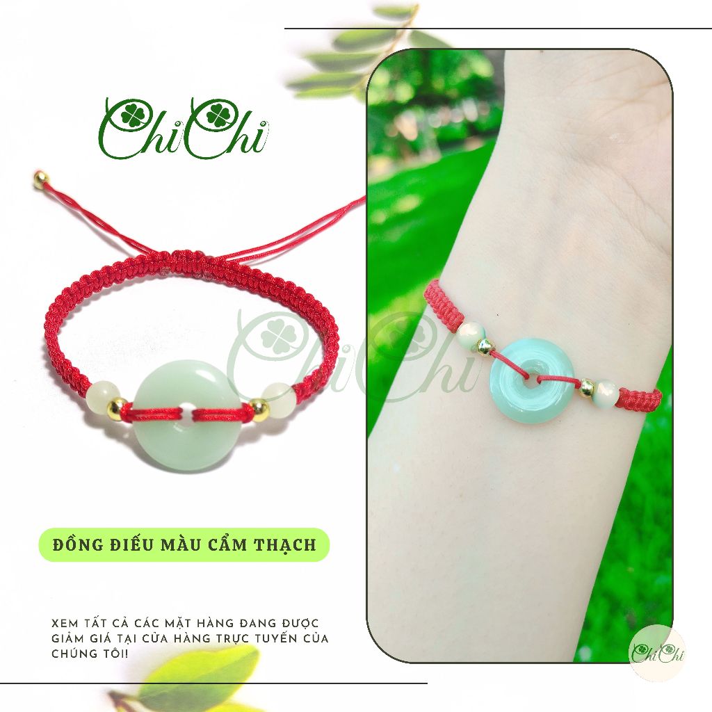 [Chi Chi] Vòng Tay, Lắc Tay Bện Dây Chỉ Đỏ Mặt Đá Đồng Điếu Màu Xanh C ...