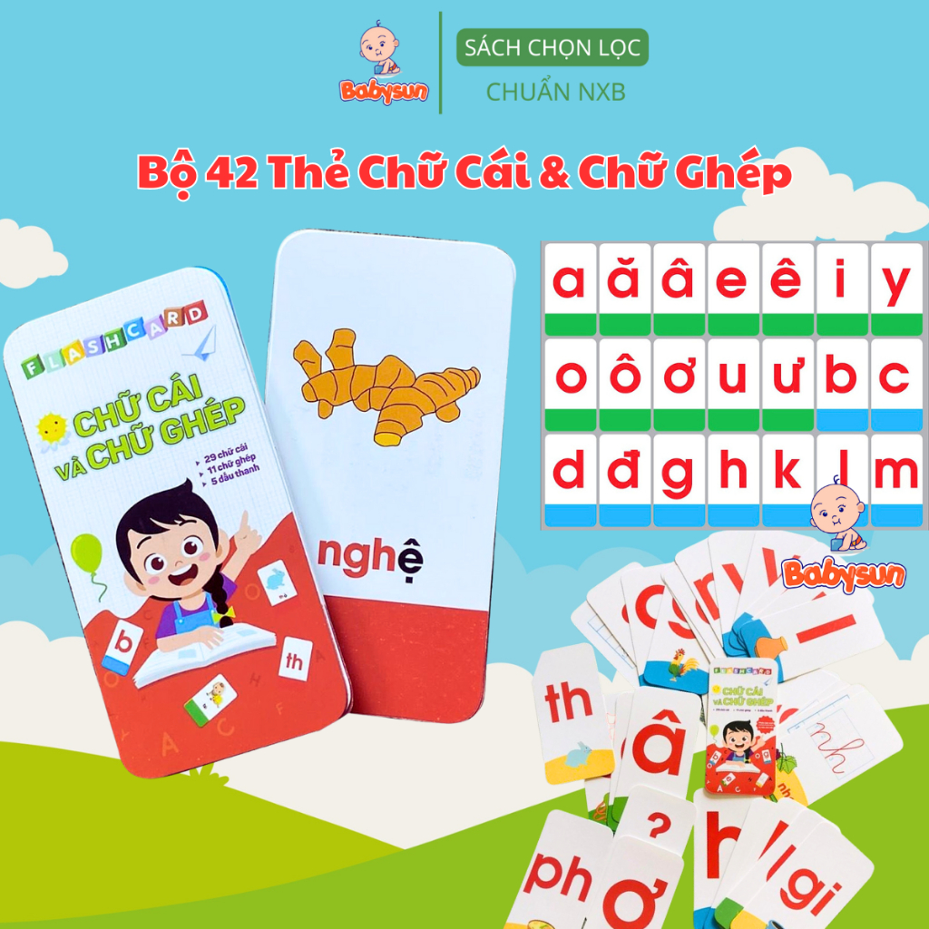 Bộ 42 thẻ flashcard thẻ học thông minh học bảng chữ cái và chữ ghép ...