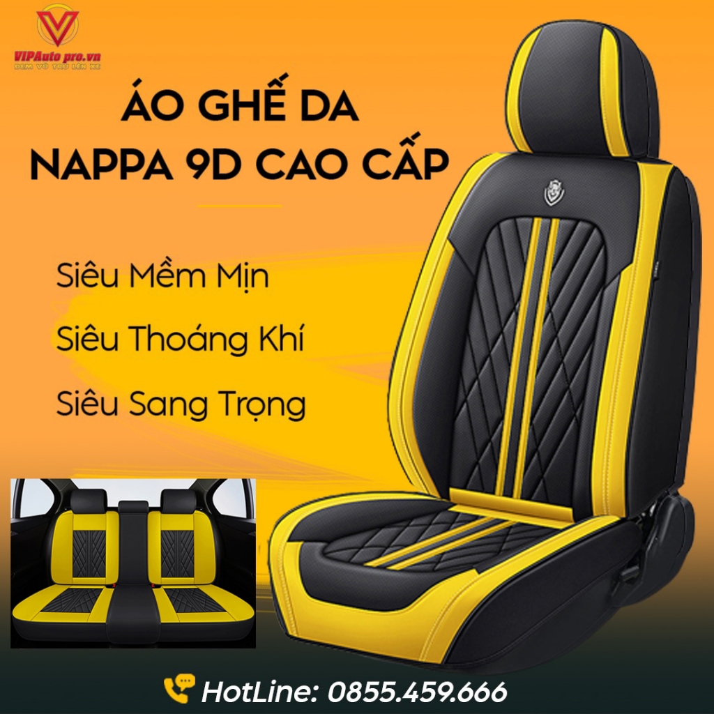 Bộ 5 Áo Ghế Da Nappa 9d Form Sư Tử Cao Cấp Màu Đen Viền Vàng Bảo Hành