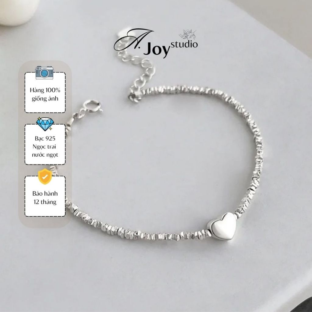 Vòng tay, lắc tay bạc s925 A.JOY STUDIO mặt trái tim bạc nguyên khối | Shopee Việt Nam