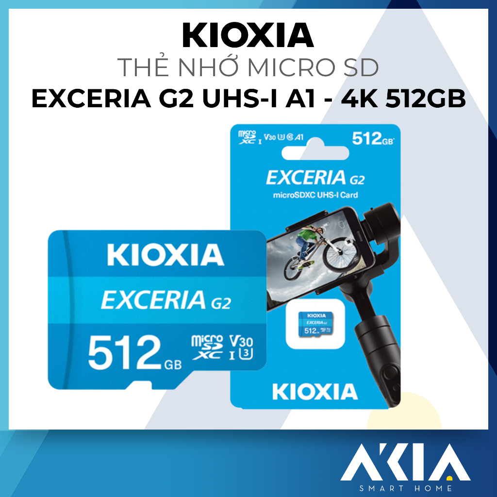 Thẻ nhớ Micro SD Kioxia EXCERIA G2 UHS-I C10 U3 V30 512GB, Ghi hình 4K chuẩn A1, tốc độ đọc ...