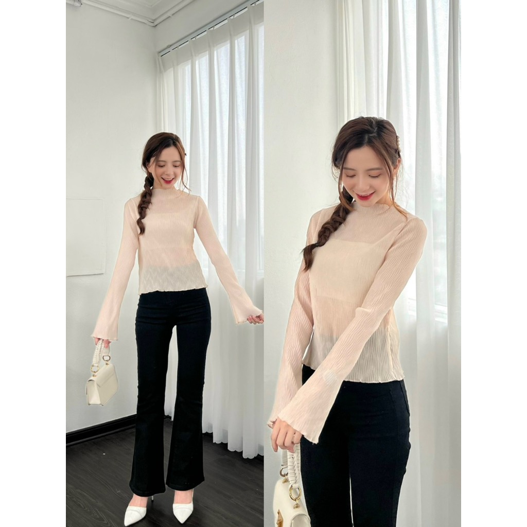 Set áo voa dài tay dập li mỏng tay xoè nhẹ nhàng tặng kèm áo 2 dây Maia ...