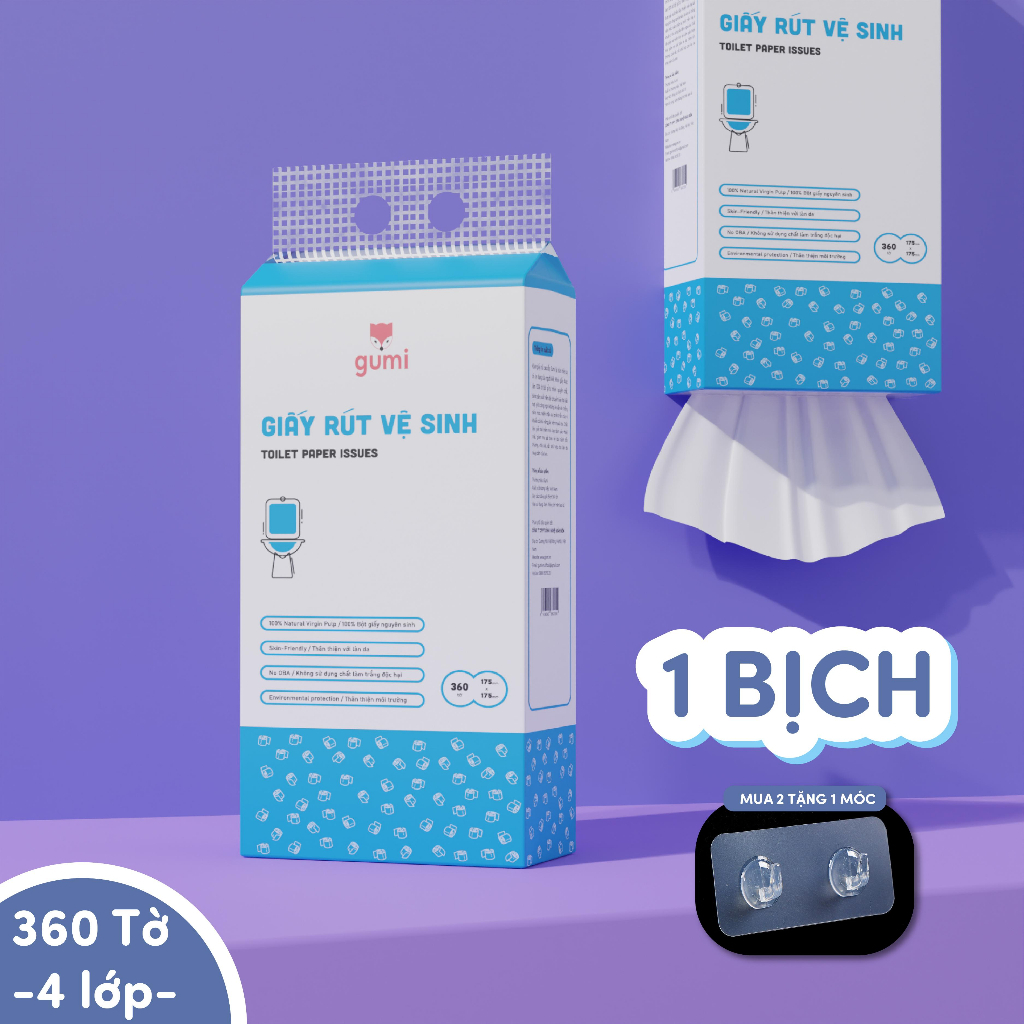 1 BỊCH TÚI GIẤY VỆ SINH TREO TƯỜNG CAO CẤP GUMI 360 TỜ GIẤY 3 LỚP TIỆN LỢI BỘT GỖ NGUYÊN SINH ...