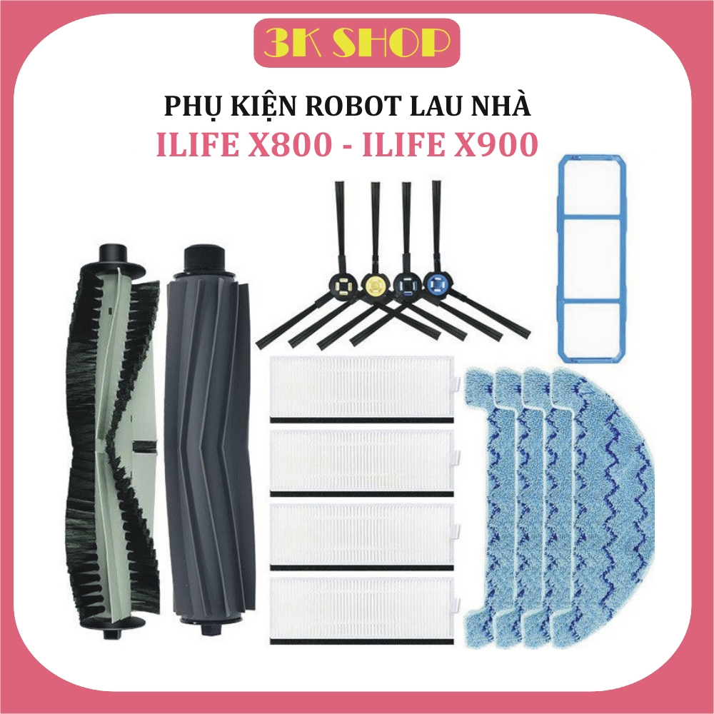 Phụ kiện lọc hepa , Khăn, Giẻ Lau, Chổi giữa, Cuộn, Chổi cạnh, Robot hút bụi iLIFE X800, iLIFE ...
