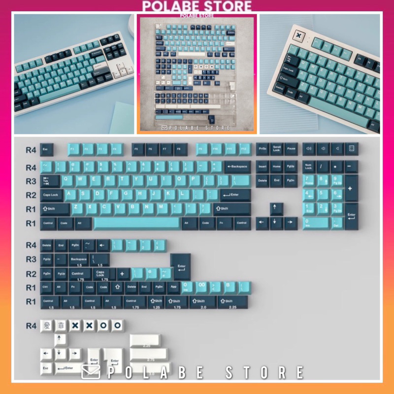 Keycap Manta Classic Blue Fire Cherry profile ABS PBT 2 shot bàn phím ...