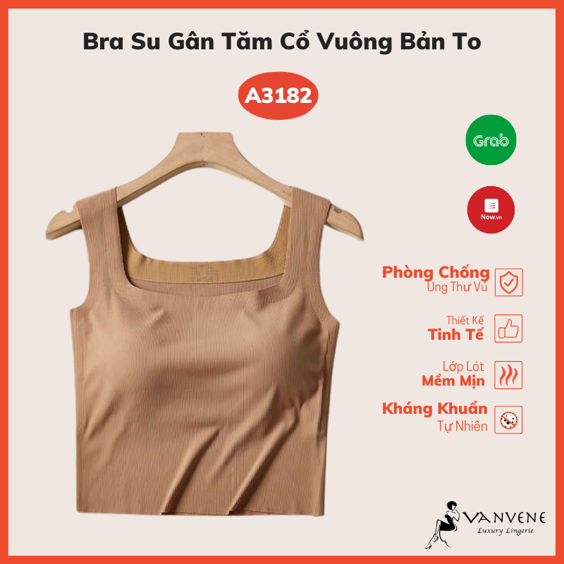 Áo ngực Vanvene A3182, bra dáng dài su gân tăm cô vuông 2 dây bản to có ...