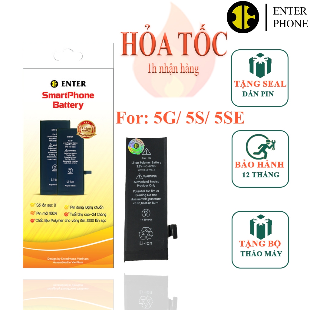Pin dùng cho ĐT 5G/ 5S/ 5SE EnterTech bảo hành 12 tháng | Shopee Việt Nam