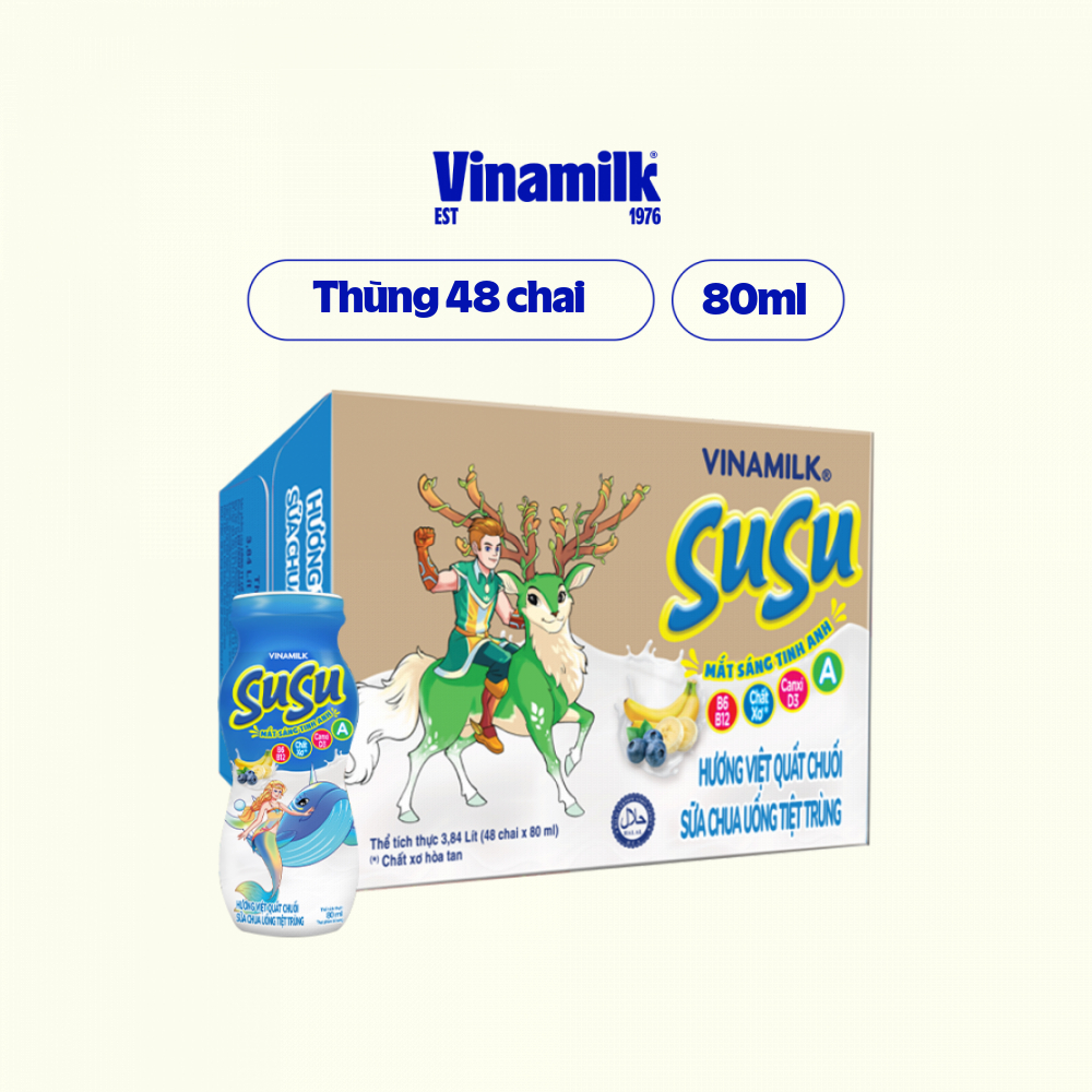 Thùng 48 chai Sữa Chua Uống Tiệt Trùng Vinamilk SuSu hương Việt Quất ...