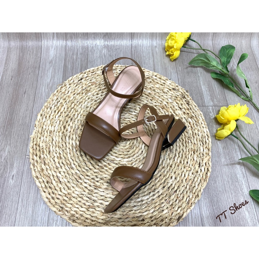 ( chân mập mn tăng 1 size ) sandal cao gót 2cm bản ngang mút phồng êm ...