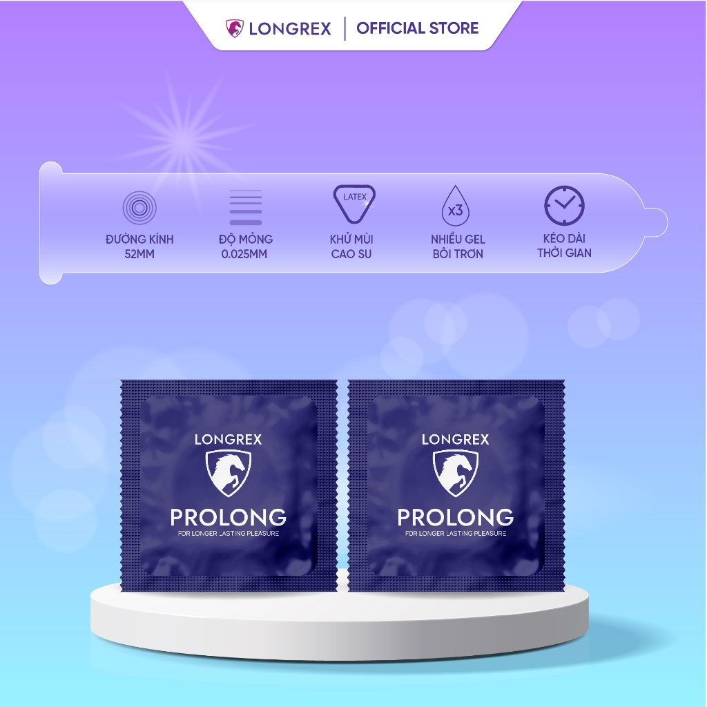 Bao cao su kéo dài thời gian Longrex Prolong siêu mỏng , nhiều gel bôi trơn hộp 10c LR07 ...