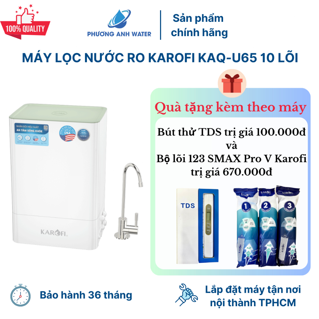 Máy lọc nước RO Karofi KAQ-U65 thế hệ 2023 dạng hộp để gầm 10 lõi, màng ...