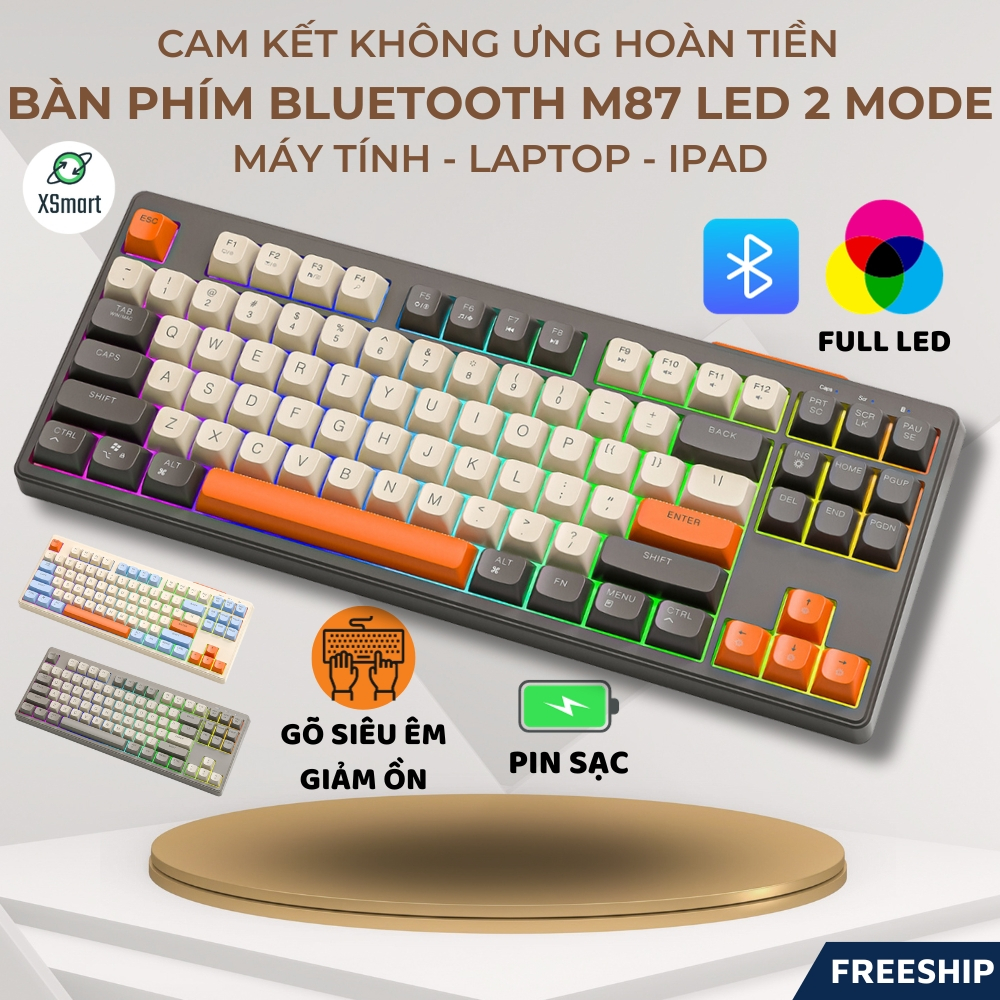 Bàn Phím Không Dây Bluetooth PIN Sạc M87 LED giả cơ Dùng Cho Máy Tính ...