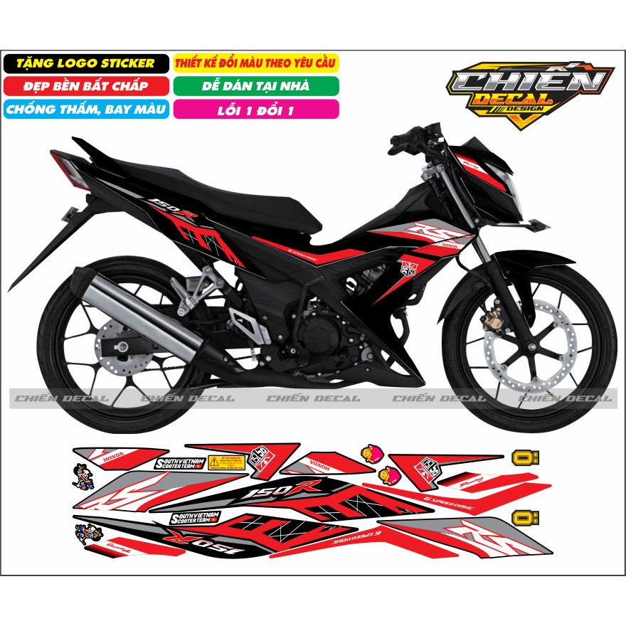 Tem rời xe sonic 150 màu đen mẫu tem RS nhiều kiểu lựa chọn (tem 3 lớp ...