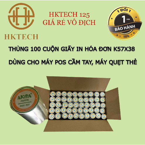 [THÙNG 100 CUỘN] Giấy in hóa đơn K57x38 Akira, dùng cho máy Pos cầm tay ...