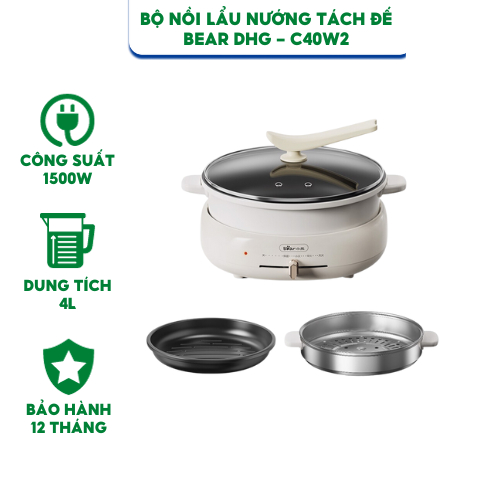 NỒI LẨU NƯỚNG HẤP ĐA NĂNG BEAR DHG-C40W2 - HÀNG CHÍNH HÃNG - BẢO HÀNH 18 THÁNG | Shopee Việt Nam