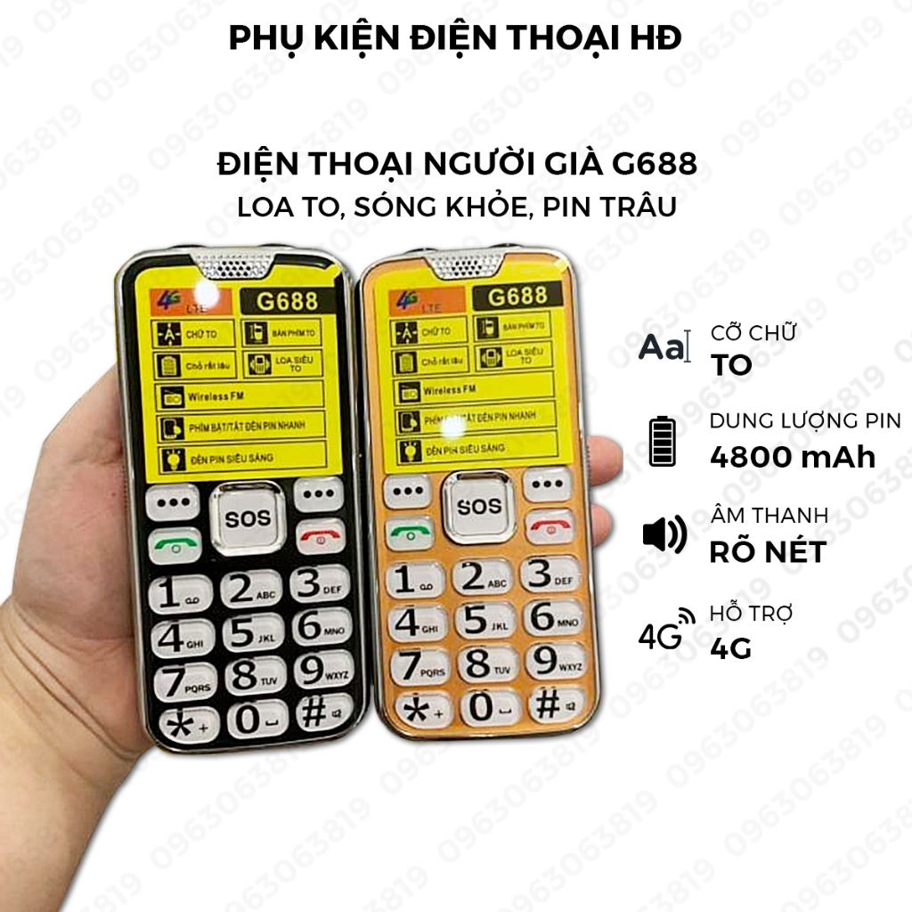 Điện thoại G688 - điện thoại cho Người Già, loa to, sóng khỏe, pin trâu, chất liệu cứng cáp (bh ...