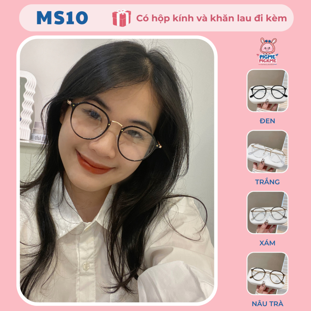 Gọng kính cận nữ mắt tròn chất liệu nhựa càng kim loại chắc chắn, thời trang MS10 | Shopee Việt Nam