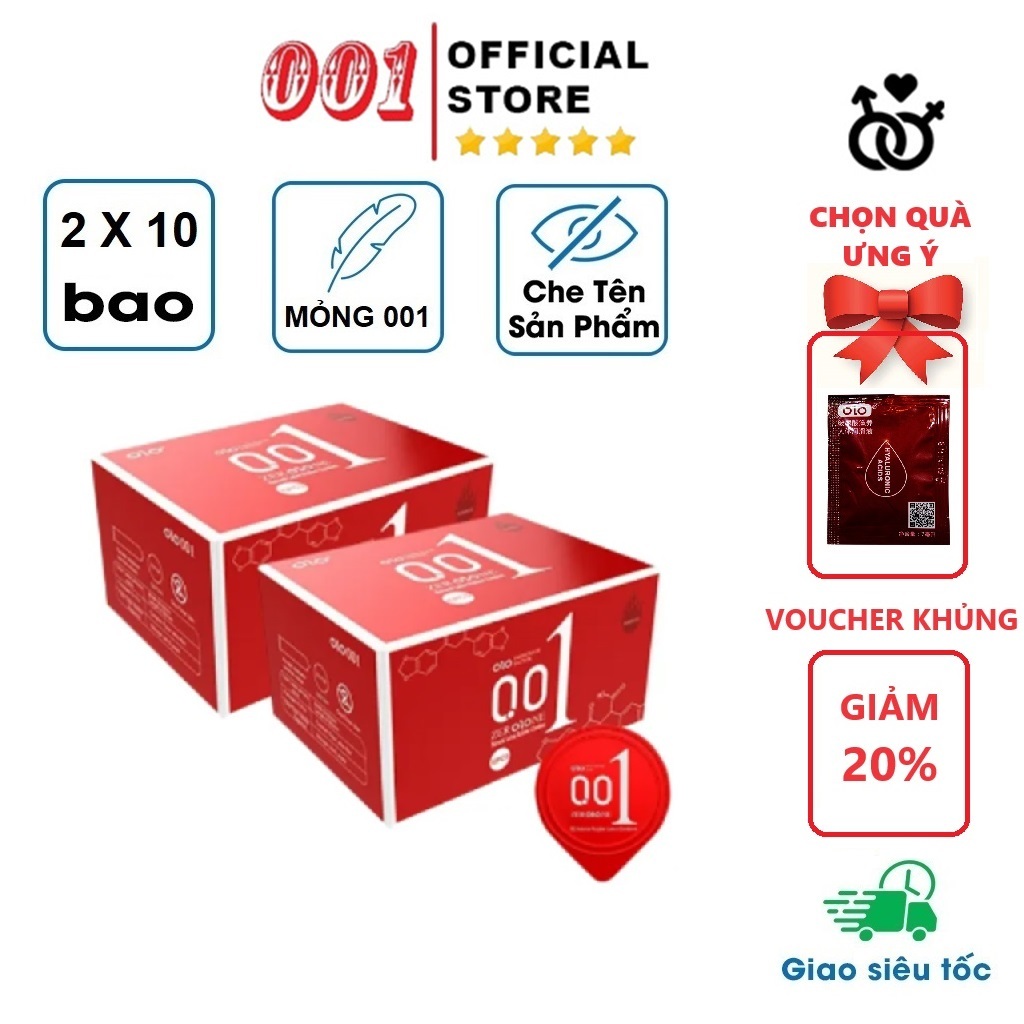 Bao cao su OlO 001 đỏ, [COMBO 2 hộp 20 cái] bcs siêu mỏng, bcs siêu truyền nhiệt, nhiều gel bôi ...