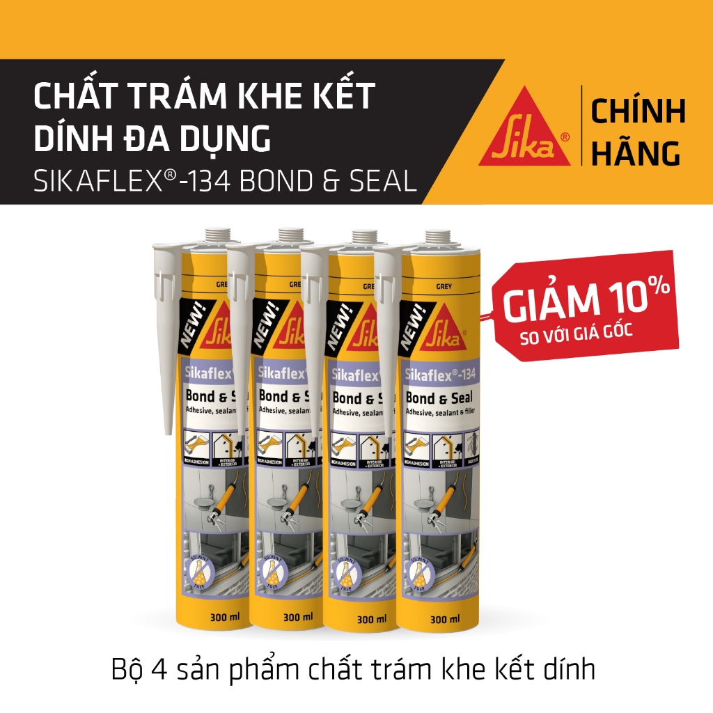 Sika - BỘ 4 ống chất trám khe, kết dính đa dụng Sikaflex ® -134 Bond & Seal (Xám) (ống 300 ml ...